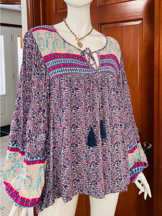 Grace & Karma | Tops | Grace Karma Bohemian Floral Tiefront Tunic In ...